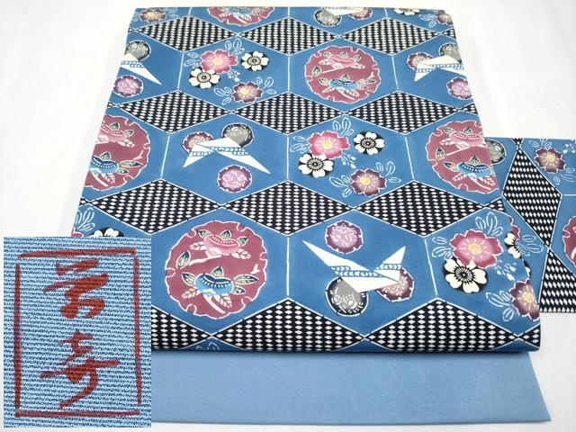 平和屋本店■希少　城間栄喜　琉球紅型　塩瀬　九寸名古屋帯　亀甲雪輪花文　逸品　CYAA1674s5