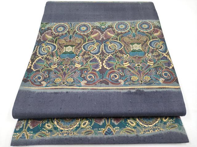 平和屋本店■極上　前田仁仙　仁仙更紗　全通柄袋帯　紬地　横段花文　金彩　逸品　CYAA1689s5