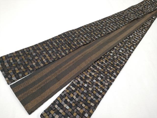 平和屋本店■極上　男性　両面　角帯　格子柄　黒地　金銀糸　CYAA1713s5