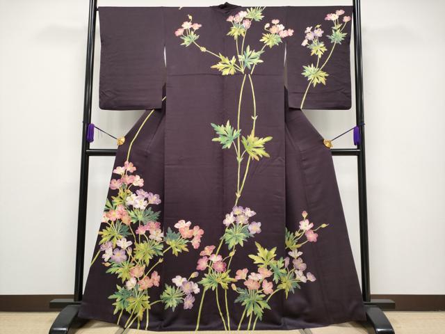 平和屋本店■超希少　野口彦太郎　大彦三代目　江戸染繍友禅　訪問着　駒刺繍　枝花文　金糸　高島屋扱い　深紫色地　逸品　CYAA1721s5