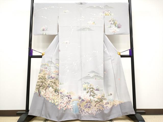 平和屋本店■極上　本加賀友禅作家　小田美知代　訪問着　風景文　暈し染め　薄梅鼠色地　逸品　CYAA1723s5