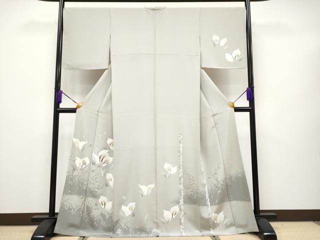 平和屋本店■極上　鎌倉友禅　坂井教人　日本工芸会正会員　訪問着　水芭蕉　金彩　柳鼠色地　逸品　未使用　CYAA1724s5