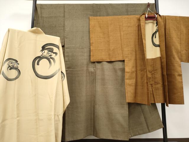 平和屋本店■極上　男性　紬・羽織・長襦袢セット　着物：利休茶色　羽織：狐色　逸品　CYAA1728s5