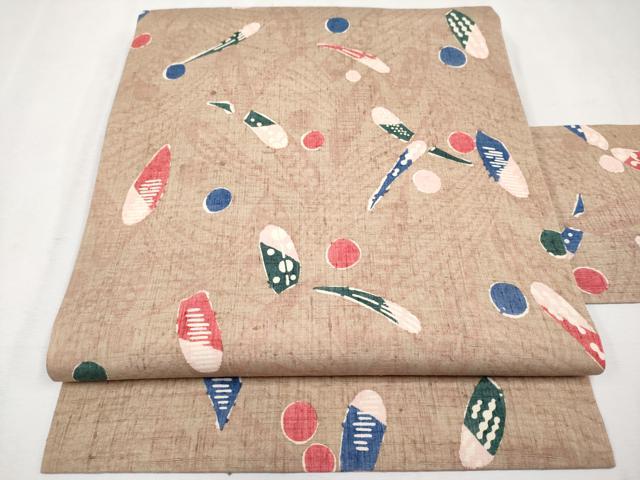 平和屋本店■極上　和染紅型　栗山紅型　栗山吉三郎　九寸名古屋帯　紬地　草木文　逸品　未使用　CYAA1795s5