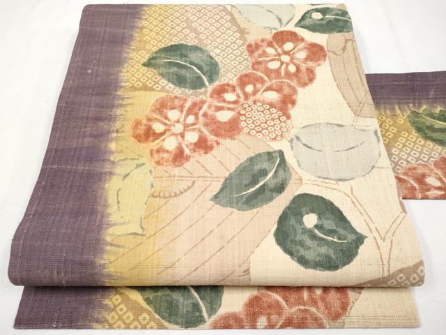 平和屋本店■極上　摺型友禅　京都　多ち花　九寸名古屋帯　生紬地　椿辻が花　逸品　CYAA1800s5