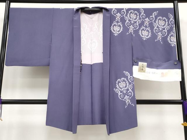 平和屋本店■極上　長羽織　三眠蚕　まるまん　花唐草文　金銀彩　反端付き　深紫色地　逸品　CYAA1852s5