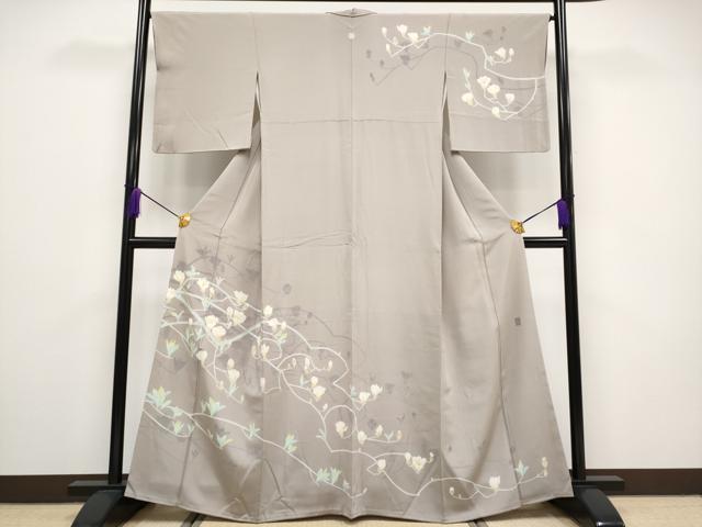 平和屋本店■極上　京加賀糸目友禅作家　山崎巌　訪問着　木蓮　胡桃染色地　逸品　CYAA1870s5