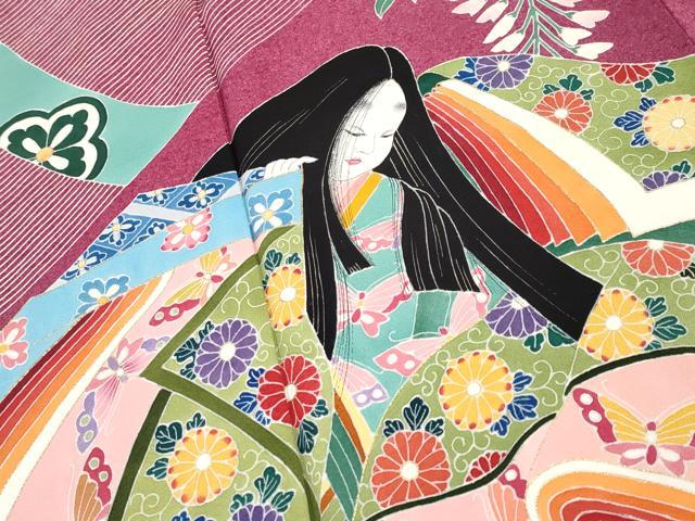 平和屋本店■極上　振袖　有馬　十二単風　楽器人物花蝶文　暈し染め　金彩　逸品　CYAA1963s5 平和屋本店□極上 振袖 有馬 十二単風 楽器人物花蝶文 暈し