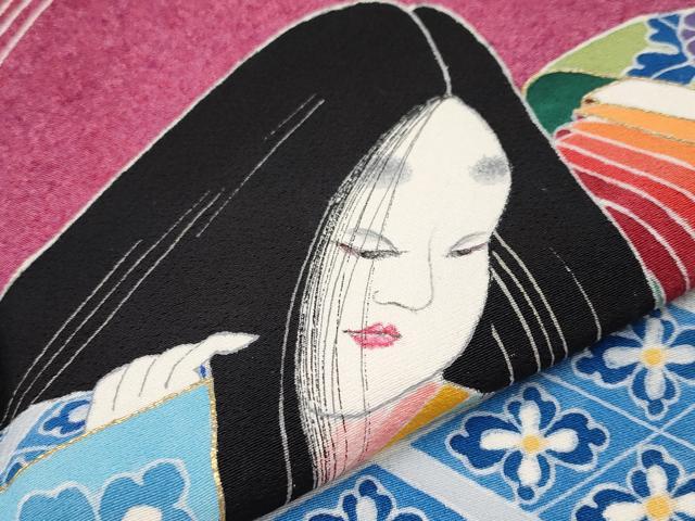 平和屋本店□極上 振袖 有馬 十二単風 楽器人物花蝶文 暈し