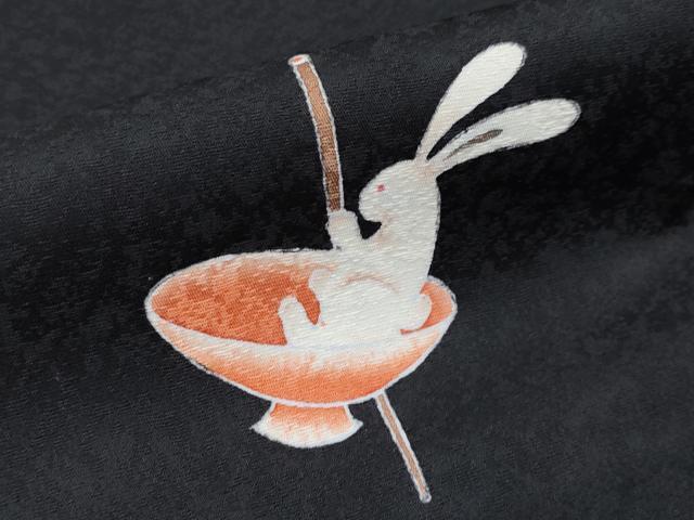 平和屋本店□極上 小紋 兎 黒地 逸品 CYAA1986s5 小紋