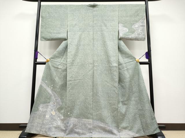 平和屋本店■極上　訪問着　紬地　刺繍　瓢箪花唐草文　金糸　山鳩色地　逸品　未使用　CYAA2032s5