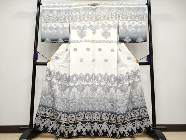 平和屋本店■極上　中国三大刺繍　スワトウ刺繍　訪問着　動物花唐草文　暈し染め　銀通し地　逸品　CYAA2033s5