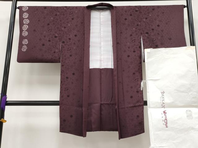 平和屋本店■極上　BANKAN わものや　長羽織　バラ　薔薇　雪輪舞桜地紋　たとう紙付き　紫鳶色地　逸品　CYAA2046s5