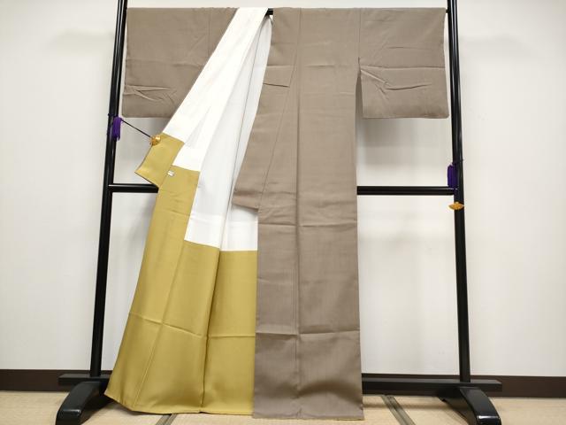 平和屋本店□極上 結城紬 色無地 樺茶色 証紙付き 逸品 CYAA2121s5