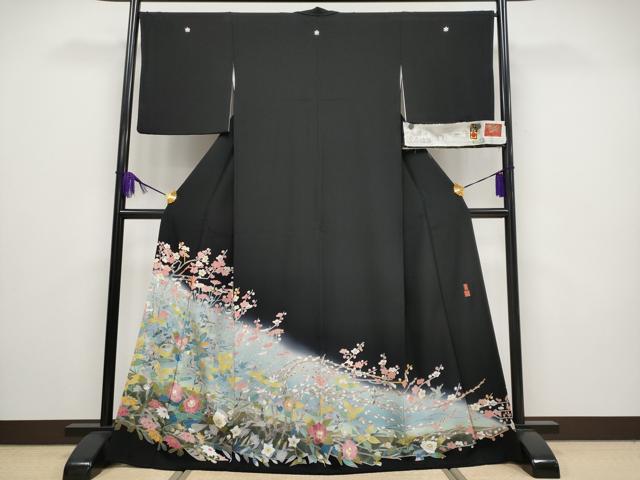 平和屋本店■極上　本加賀友禅作家　百貫華峰　黒留袖　花鳥文　暈し染め　証紙付き　逸品　CYAA2128s5