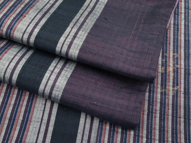 平和屋本店■極上　能州紬　絲藝苑　上島洋山　間道　深紫色地　逸品　CYAA2171s5