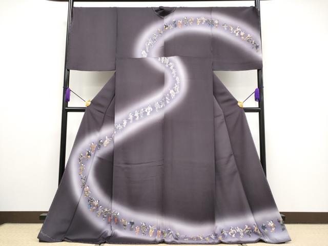 平和屋本店■極上　訪問着　ええじゃないか　暈し染め　深紫色地　逸品　未使用　CYAA2178s5