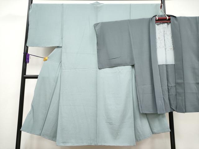 平和屋本店■極上　男性　色無地　羽織セット　鬱金染　着物：豆がら茶色　羽織：藍墨茶色　逸品　未使用　CYAA2182s5