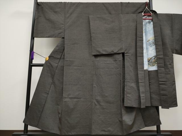 平和屋本店■極上　男性　紬　アンサンブル　色無地　黒橡色地　逸品　CYAA2185s5