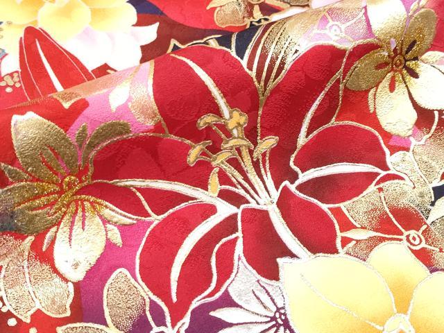 平和屋本店■極上　華道家　假屋崎省吾プロデュース　きものの世界　振袖　刺繍　草花文　暈し染め　金銀彩　濃紺地　逸品　CYAA2200s5 平和屋本店○極上 華道家 假屋崎省吾プロデュース きものの世界 振袖