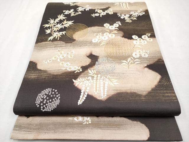 平和屋本店■極上　西陣の名門　加納幸謹製　六通柄袋帯　刺繍　雲取り草花文　金彩　逸品　CYAA2222s5