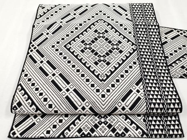 平和屋本店■極上　こぎん刺し　八寸名古屋帯　菱吉祥文　黒地　さが美扱い　逸品　未使用　CYAA2245s5