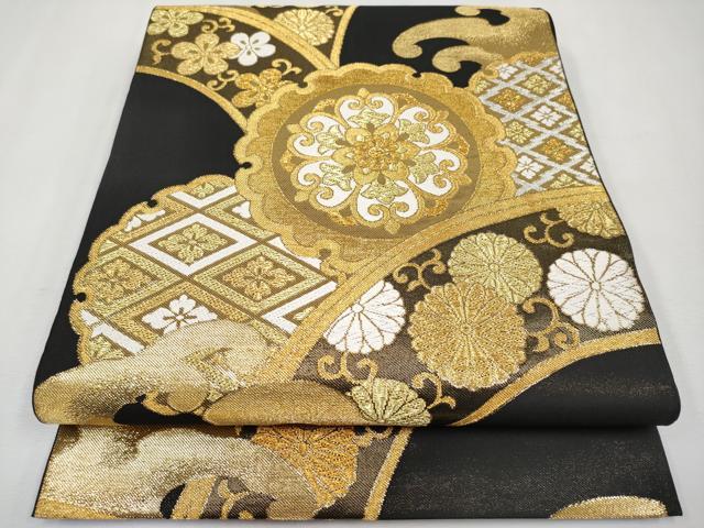 平和屋本店■極上　西陣　川島織物　六通柄　本袋帯　唐織　立波雪輪花唐草文　黒地　金糸　逸品　CYAA2259s5