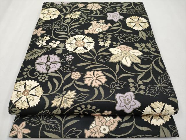 平和屋本店■極上　九寸開き名古屋帯　唐織　花唐草文　黒地　金糸　逸品　CYAA2266s5