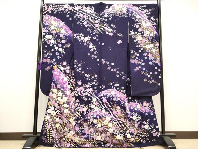 平和屋本店■極上　越後十日町の一流染匠 桐屋・翠山工房 正峰 振袖 辻が花 暈し染 銀通し地 京都きもの友禅扱い 深紫色　逸品　CYAA2318s5