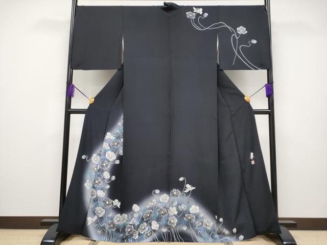 平和屋本店■極上　東京友禅　菅有鬼一　訪問着　枝花文　暈し染め　金銀彩　健勝苑扱い　青褐色地　逸品　CYAA2352s5