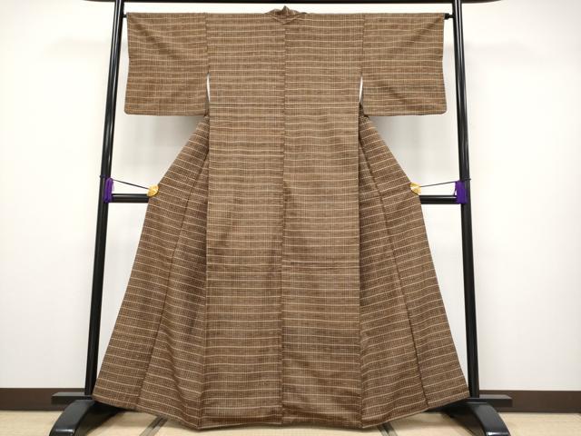 平和屋本店□極上 紬 格子柄 逸品 CYAA2372s5