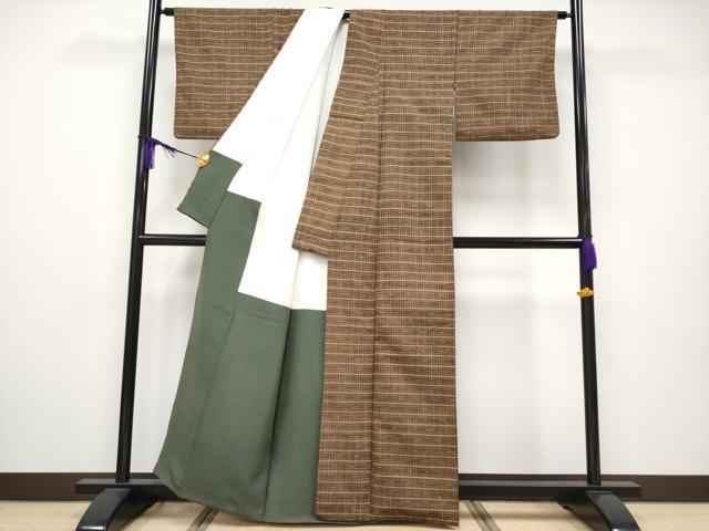 平和屋本店□極上 紬 格子柄 逸品 CYAA2372s5