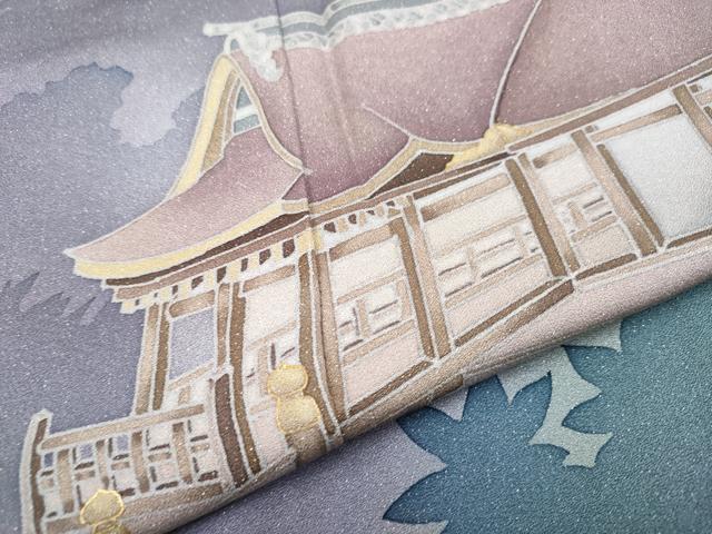 平和屋本店□極上 中村玉緒 訪問着 清水寺 暈し染め 銀通し地