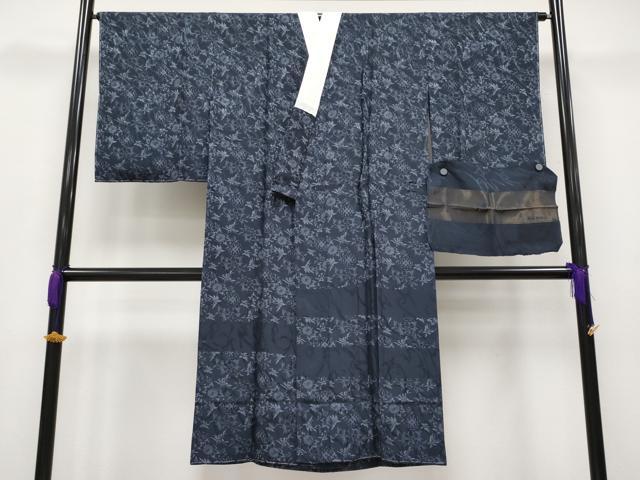 平和屋本店■十日町　名門青柳謹製　長襦袢　無双仕立て　瑞鳥　濃紺地　反端付き　逸品　未使用　CYAA2495s5