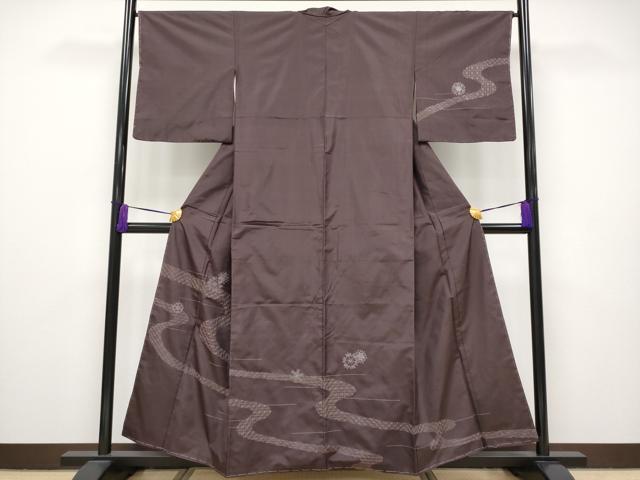 平和屋本店■極上　訪問着　本場染大島紬　総刺繍　刺し子　雪華文　黒鳶色地　逸品　未使用　CYAA2507s5