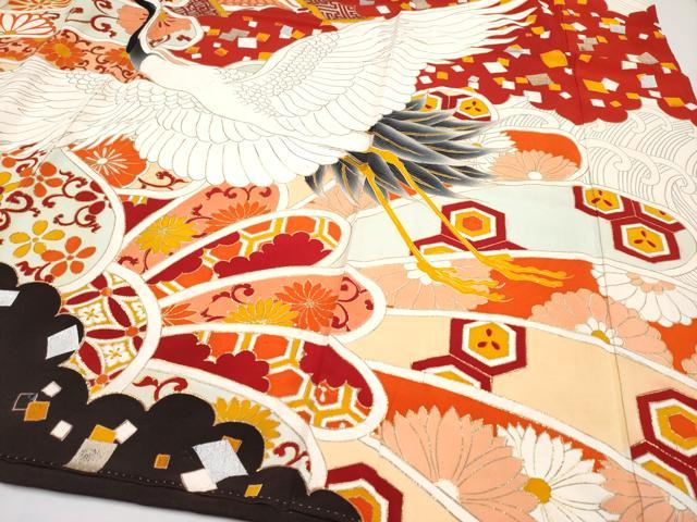 平和屋本店□極上 アンティーク 大正ロマン 振袖 駒刺繍 相良刺繍 飛鶴吉祥