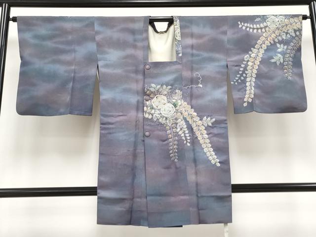 平和屋本店■極上　越後十日町の一流染匠 桐屋・翠山工房 道行コート ロング丈 絞り スワトウ刺繍 辻が花 暈し染 銀通し地 逸品 CYAA2528s5