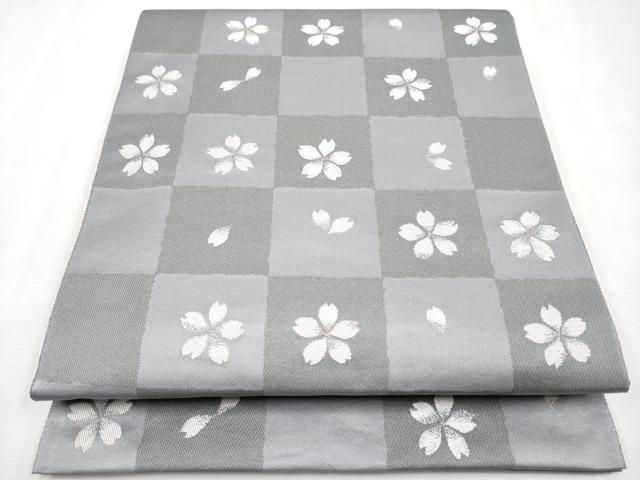 平和屋本店■極上　西陣　服部織物謹製　六通柄袋帯　市松舞桜文　金糸　逸品　CYAA2537s5