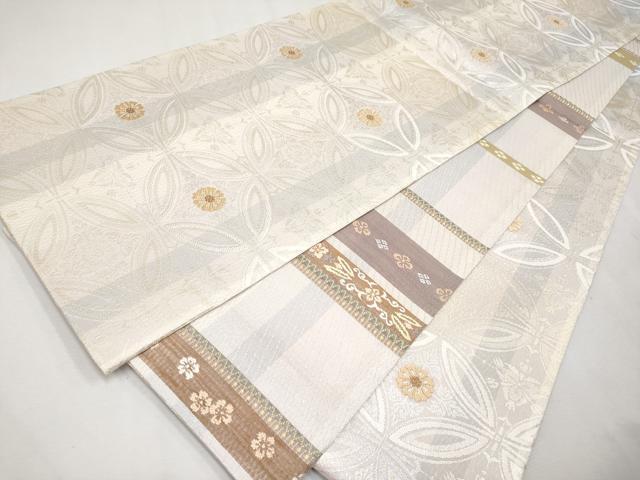 平和屋本店■極上　スリーシーズン　春夏秋　両面　全通柄袋帯　唐織　縞暈織　玉繭　金銀糸　さが美扱い　逸品　未使用　CYAA2538s5