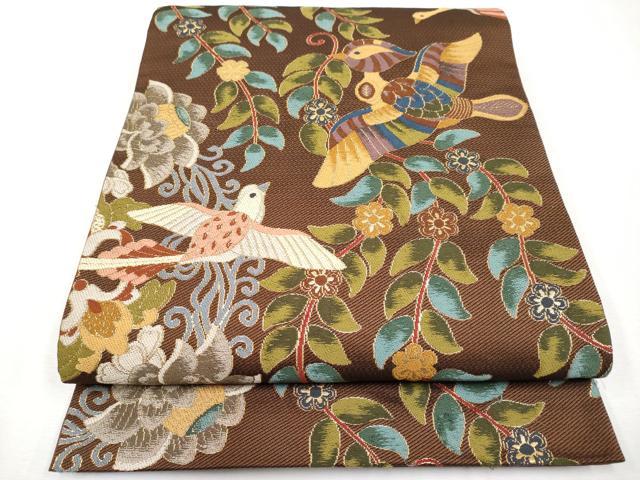 平和屋本店■極上　西陣　白綾苑大庭　六通柄袋帯　唐織　花喰鳥　金糸　逸品　CYAA2541s5