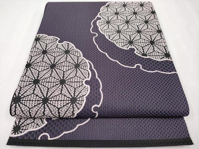 平和屋本店■極上　俳優・杉良太郎　六通柄袋帯　雪輪麻の葉文様　黒地　逸品　CYAA2544s5