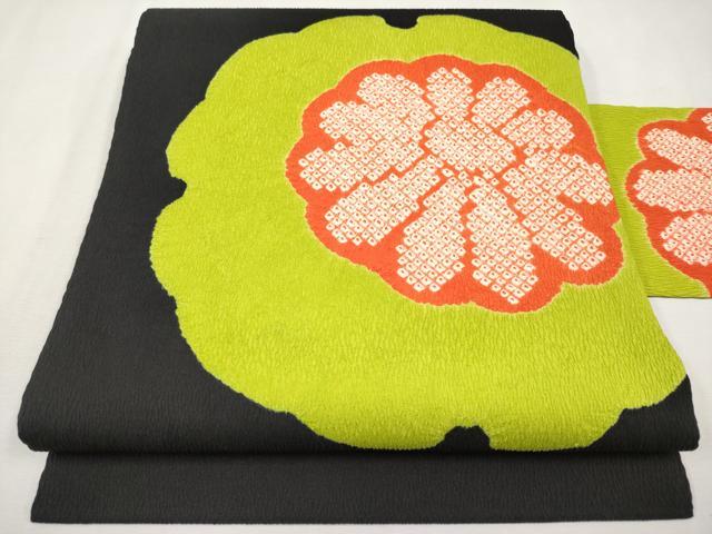 平和屋本店■極上　九寸名古屋帯　藤井絞　雪輪舞花文　黒地　逸品　CYAA2554s5