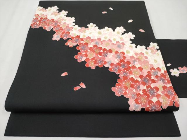 平和屋本店■極上　塩瀬　九寸名古屋帯　作家物　友禅　夜桜　黒地　逸品　CYAA2558s5