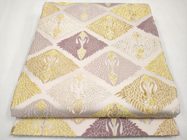 平和屋本店■極上　山口美術織物 皇室 伊勢神宮御用 西陣織 山口克爾監修　六通柄袋帯　唐織　有職鶴菱文　金銀糸　灰桜色 逸品 CYAA2575s5