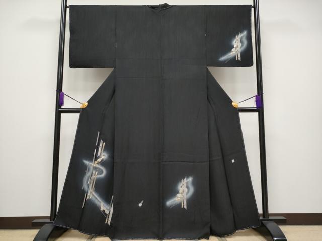 平和屋本店■極上　訪問着　作家物　駒刺繍　瓢箪笹竹花文　暈し染め　黒地　金銀彩　さが美扱い　逸品　未使用　CYAA2598s5