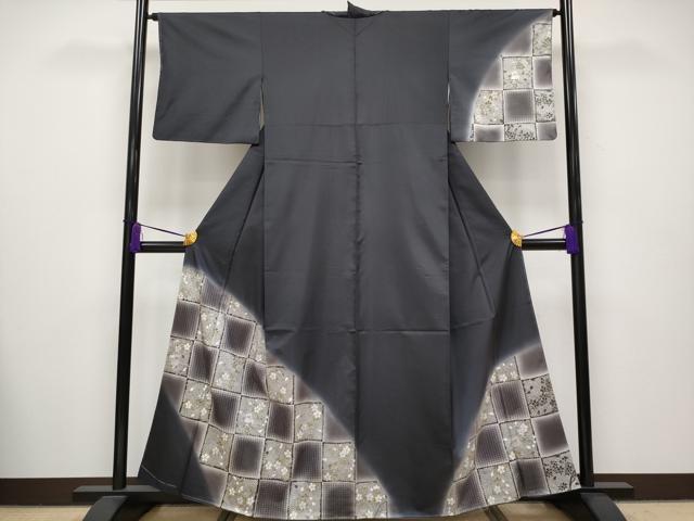 平和屋着物■極上　中国三大刺繍　スワトウ刺繍　訪問着　本場染大島紬　ミミズク　枝桜文　金糸　濃紺地　逸品　未使用　CYAA2658s5