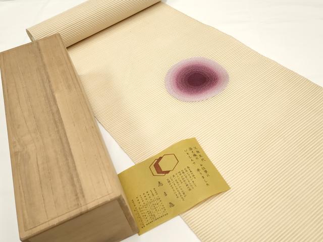 平和屋本店■極上　夏物　銀座　志ま亀　名古屋帯　帯反物　絽綴れ　総刺繍　丸文　丁子色　証紙・木箱付き　逸品　未使用　CYAA2671s5