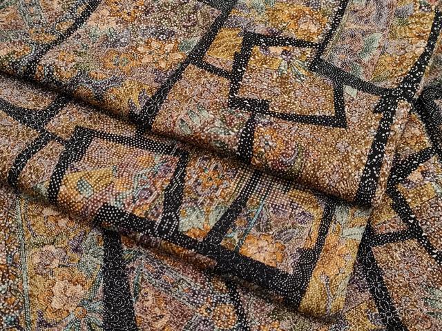 平和屋着物■極上　小紋　色紙重ね更紗草花文　黒地　逸品　CYAA2722s5