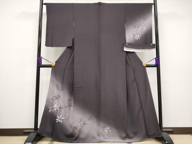 平和屋着物■極上　京都の名門ブランド　銀花仙　訪問着　手描き　枝花文　暈し染め　金彩　黒紅色地　反端付き　逸品　未使用　CYAA2736s5