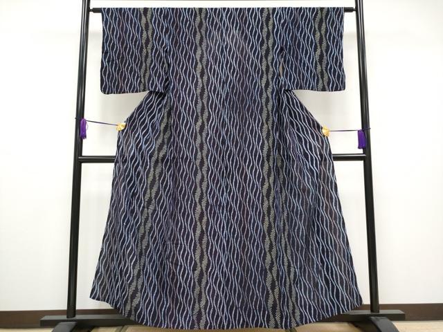 平和屋着物■極上　夏物　浴衣　有松鳴海絞り　よろけ縞　綿　逸品　CYAA2738s5